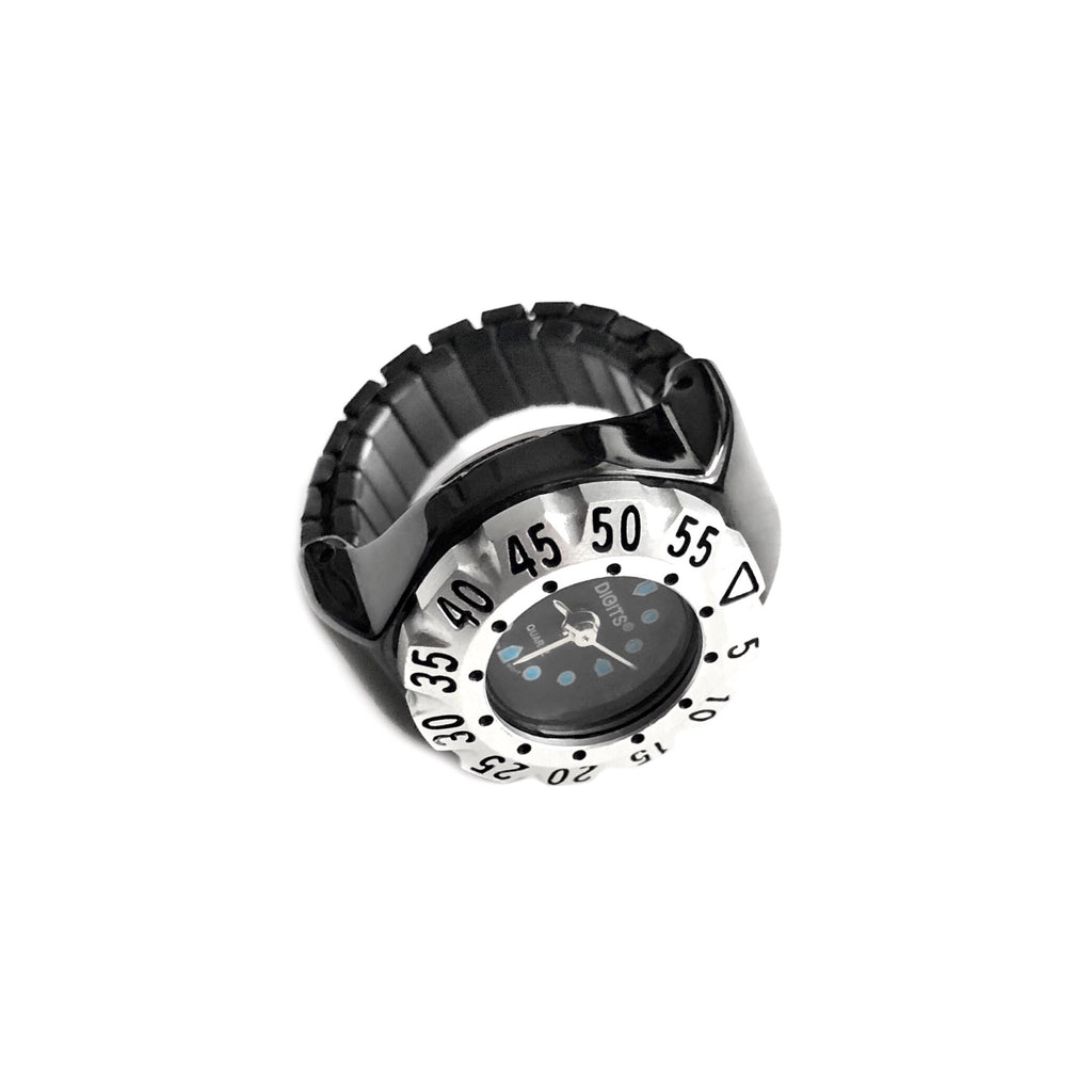 Lunar Diver Ring Watch in Black with Silver | DIGITS Watch Shop – DIGITS®